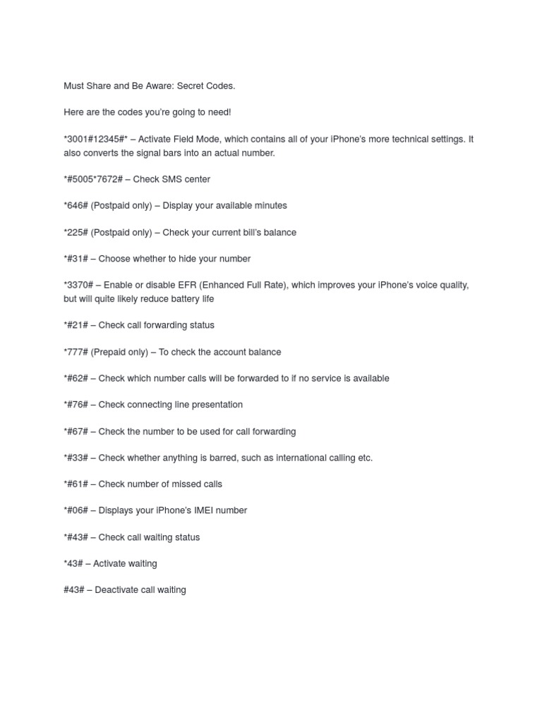 Iphone Secret Codes | PDF