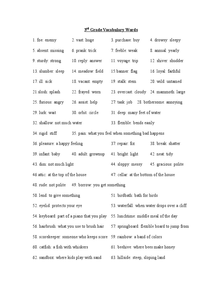 3rd Grade Vocabulary Words | PDF | Nature