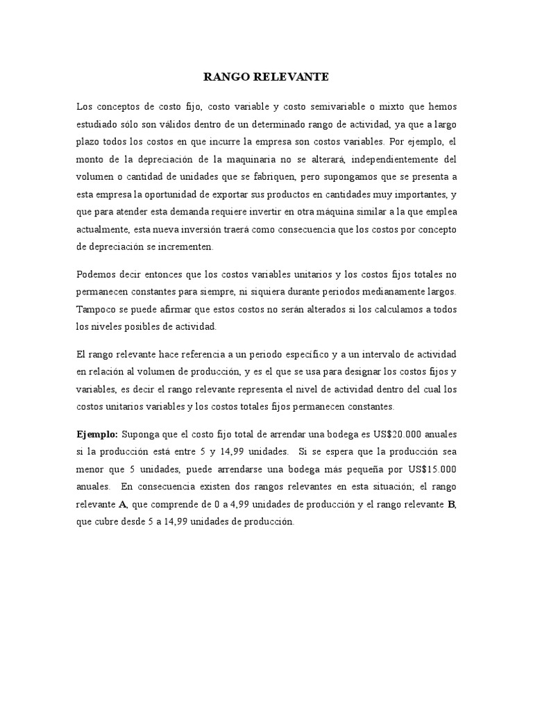 Rango Relevante en Costos Empresariales | PDF | Depreciación | Ciencias ...