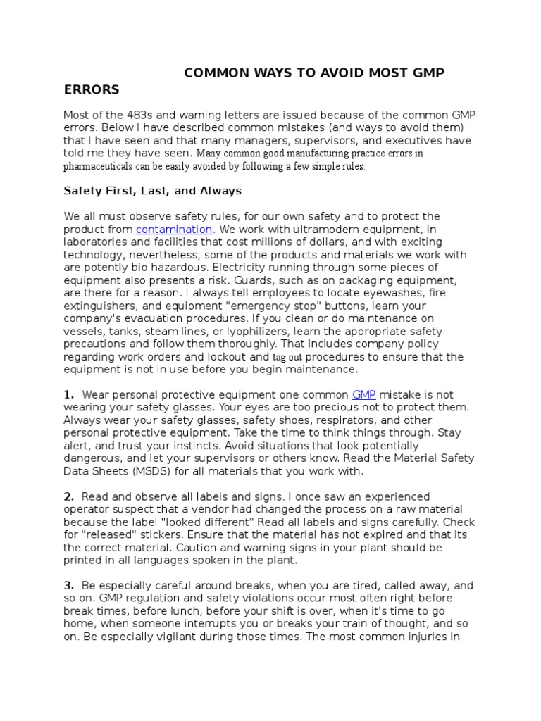 Common Ways to Avoid Most Gmp Errors | Calibration | Safety