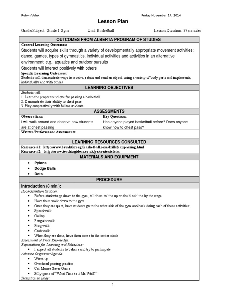 Lesson Plan: Outcomes From Alberta Program of Studies | PDF ...