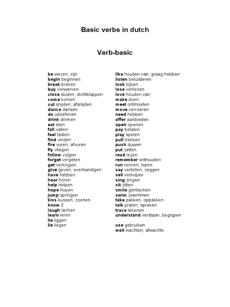Basic Verbs in Dutch | PDF