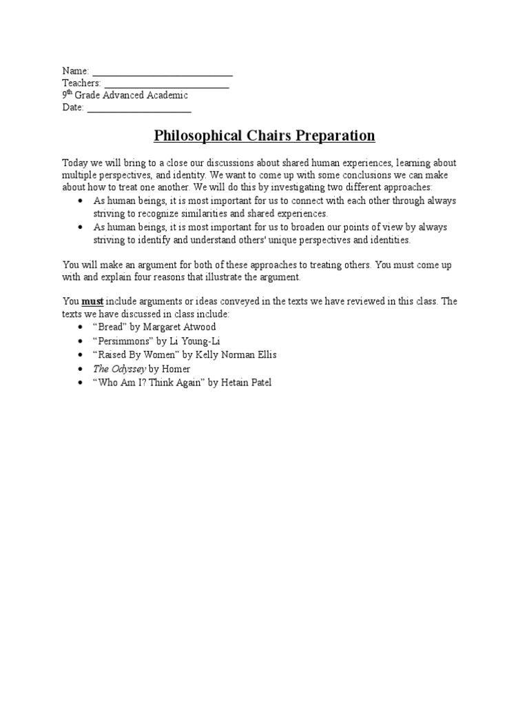 Final Philosophical Chairs Graphic Organizer | PDF