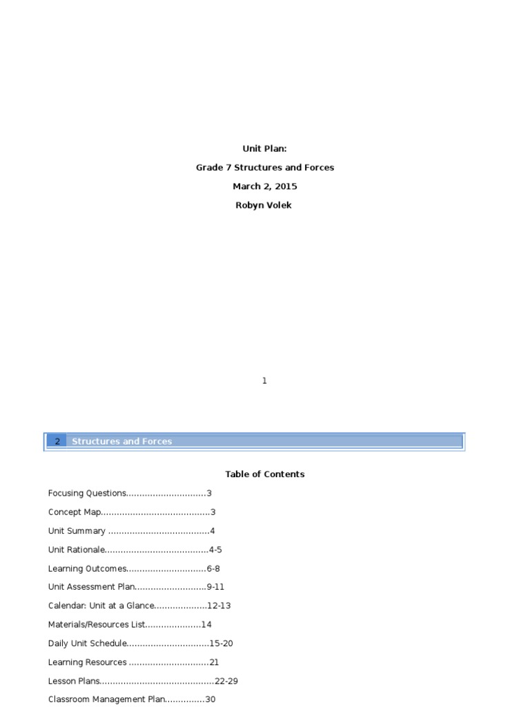 Grade 7 Structures and Forces Unit Plan | PDF | Data | Qualitative Research