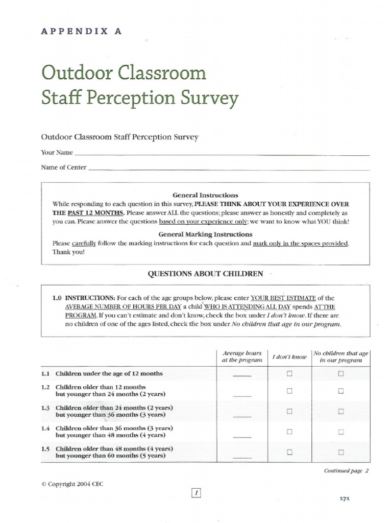 Outdoor Classroom Staff Perception Survey | PDF