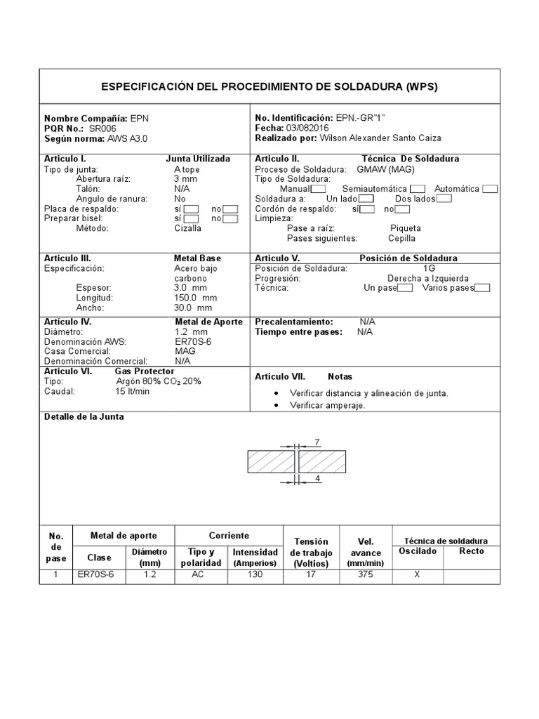 Especificación WPS GMAW EPN | PDF | Tecnología | Historia
