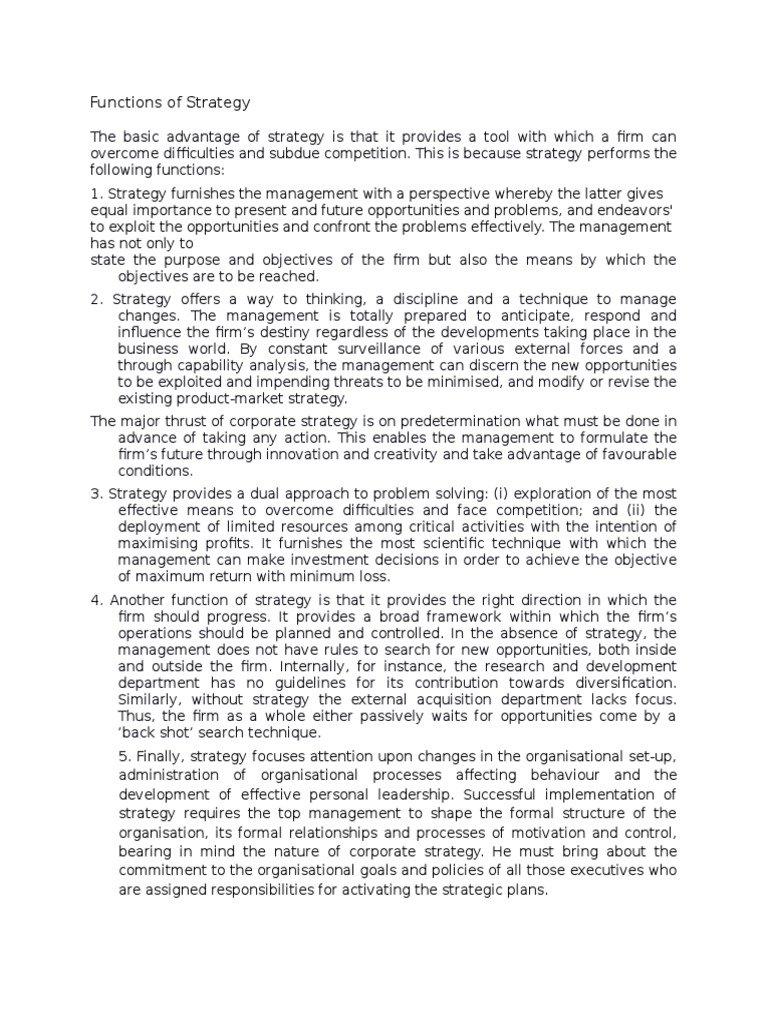 Functions of Strategy | PDF | Strategic Management | Business