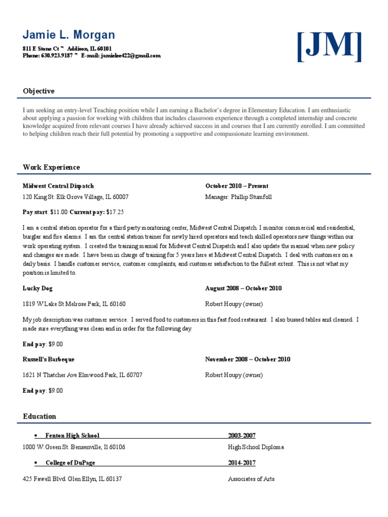 Jamie Morgan Resume | PDF | Secondary School | Quality Of Life