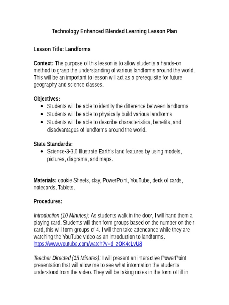 Technology Enhanced Blended Learning Lesson Plan | PDF | Quiz | Lesson Plan