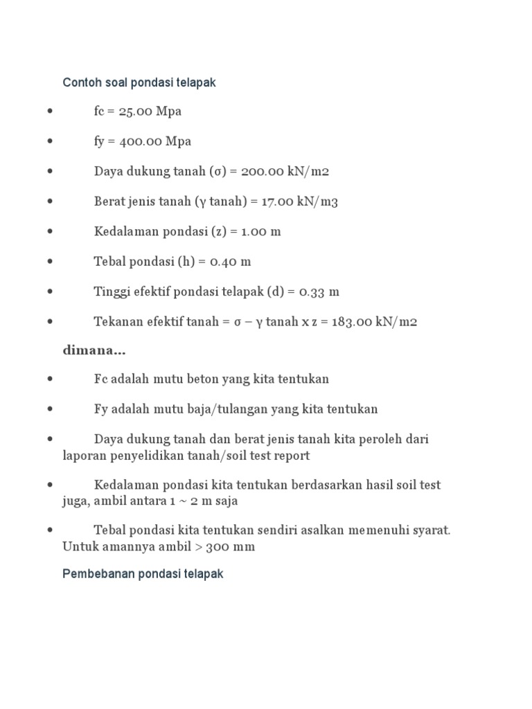 Contoh Soal Pondasi Telapak | PDF Contoh Soal Pondasi Telapak | PDF