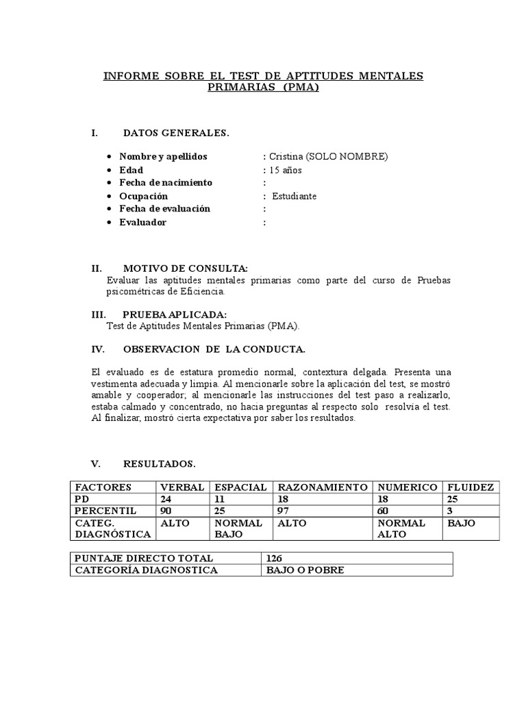 TEST DE APTITUDES MENTALES PRIMARIAS (PMA) con ejemplos.doc | Cognición ...