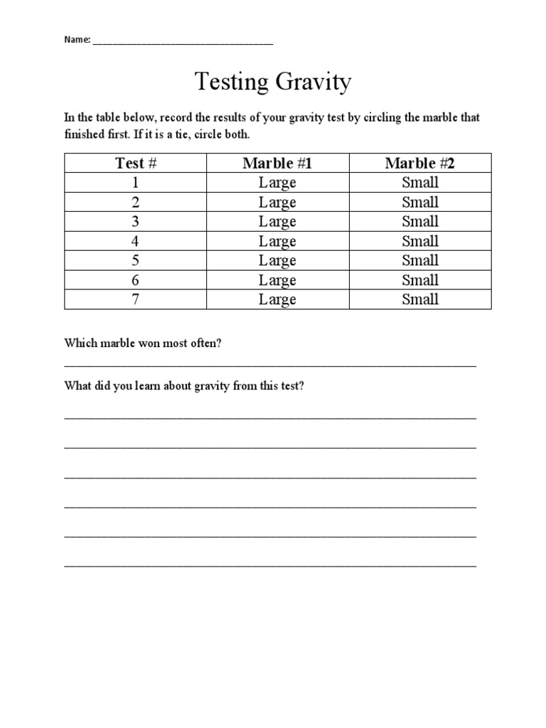 Gravity Test Results with Marbles | PDF