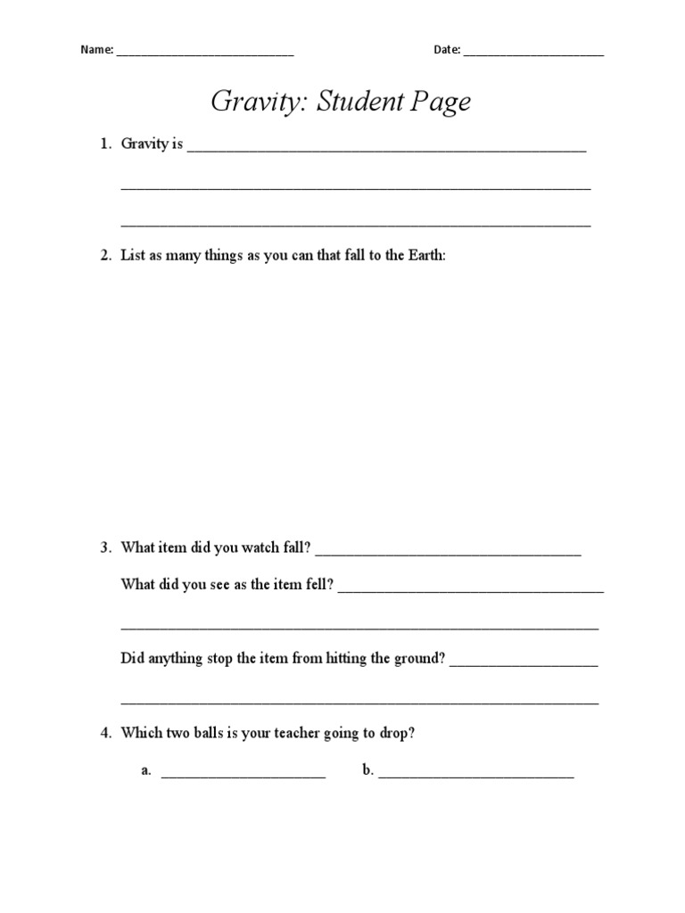 Gravity Observation Student Worksheet | PDF | Social Science