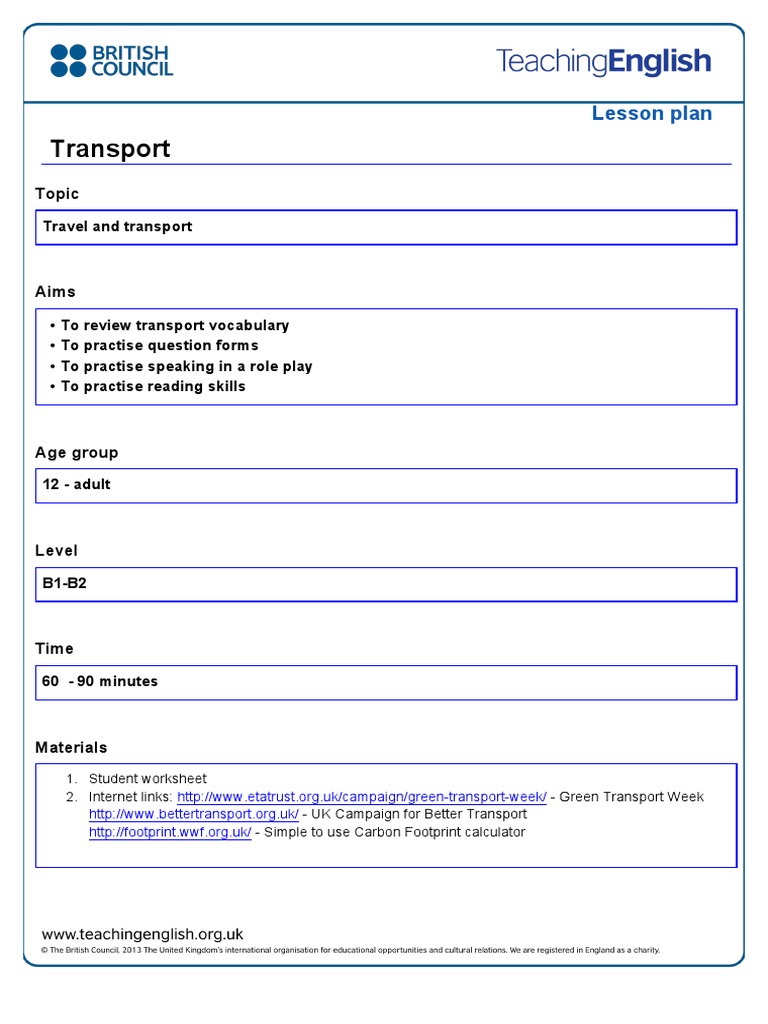 Transport lesson plan.pdf | Carbon Footprint | Sustainable Transport