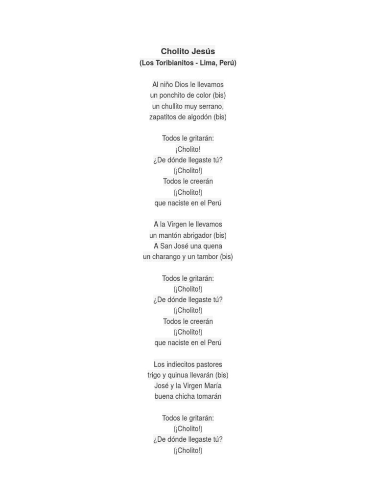 Cholito Jesús: Villancico Peruano Tradicional | PDF | Arte | Estilo de vida