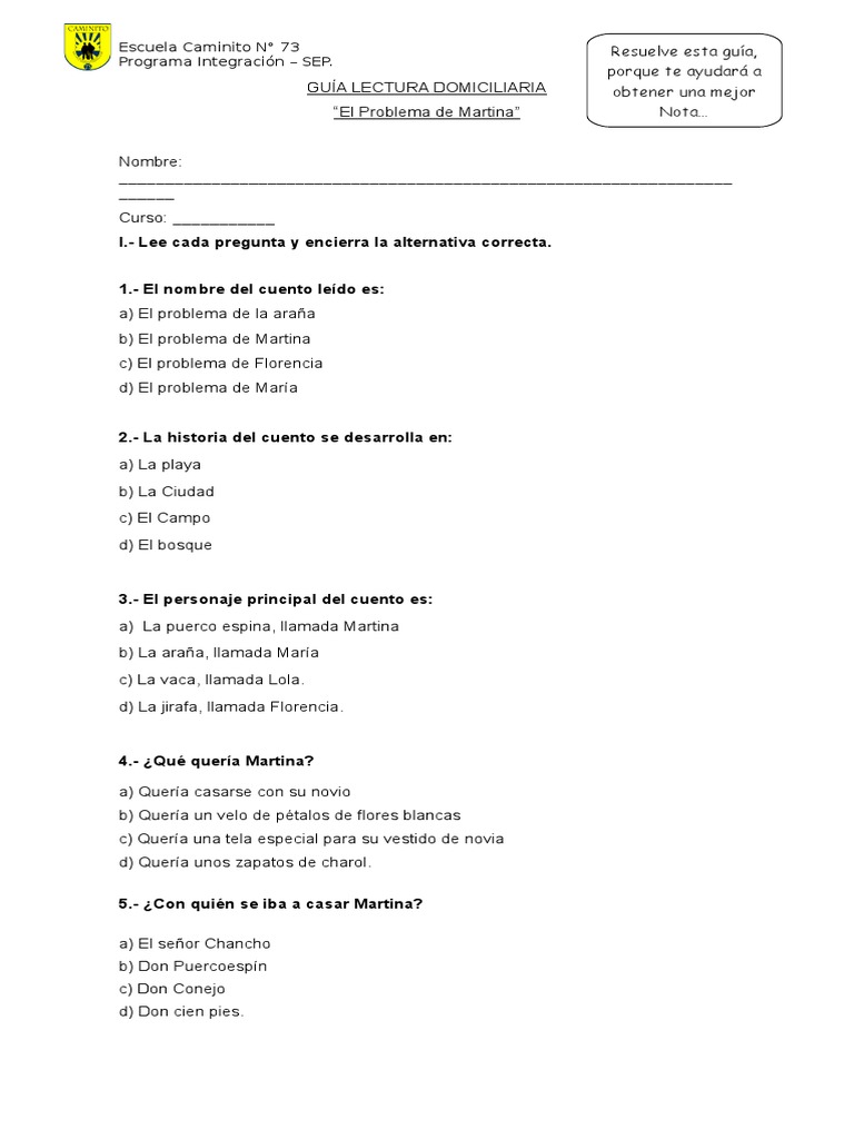Guia Lectura El Problema de Martina | PDF