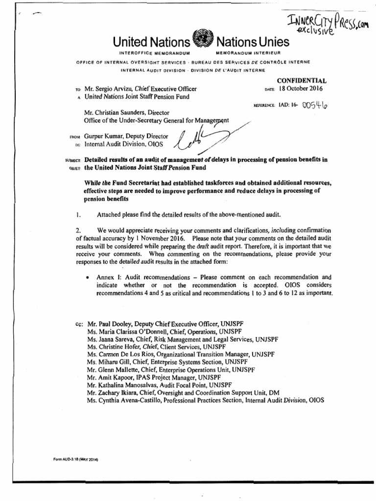 OIOS Audit on Pension Benefit Delays | PDF | Pension | Risk