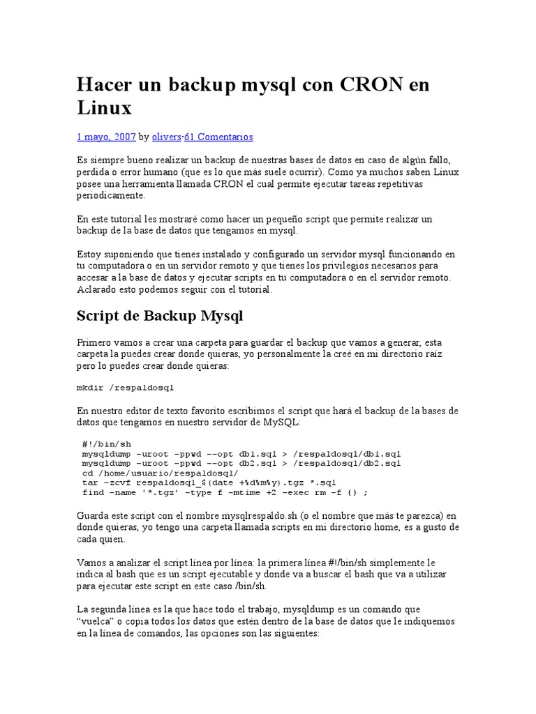 Hacer Un Backup Mysql Con CRON en Linux | PDF | Datos de computadora ...