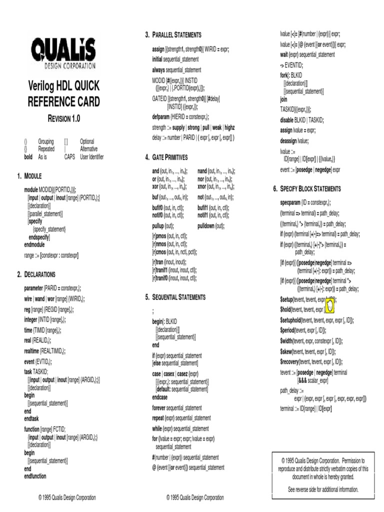 Verilog Hdl Quick Reference Card Evision Pdf Scope Computer Science Computing