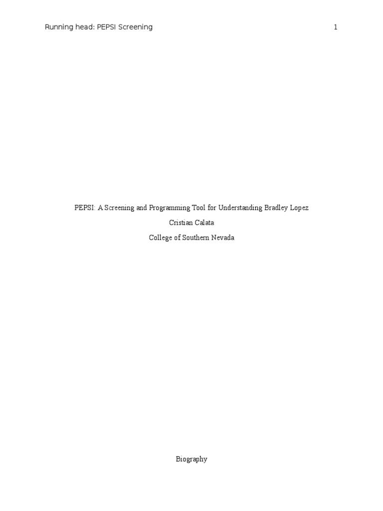 Pepsi Screening Project Edu 220 | PDF | Down Syndrome | Child Development