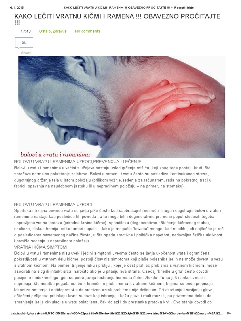 ЗДРАВЉЕ - KAKO LEČITI VRATNU KIČMI I RAMENA !!! OBAVEZNO PROČITAJTE ...