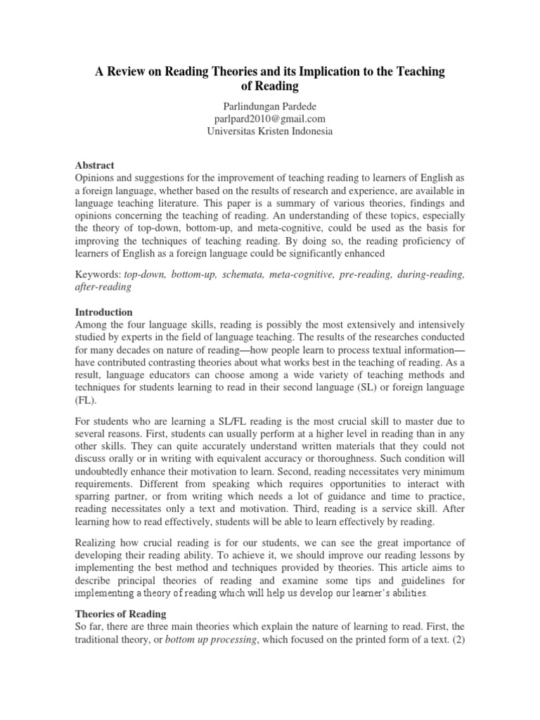 A Review On Reading Theories and Its Implication To The | PDF | Schema ...