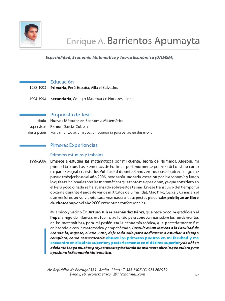 CV Ema | Descargar gratis PDF | Economía matemática | Enseñanza de matemática