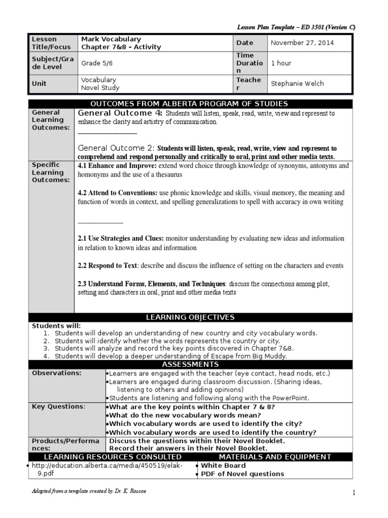 Lesson Plan - Chapter 8 Activity | PDF | Lesson Plan | Vocabulary