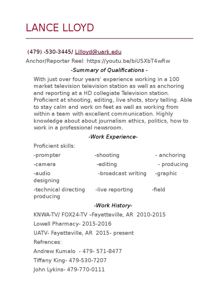 Lance Lloyd Resume | PDF