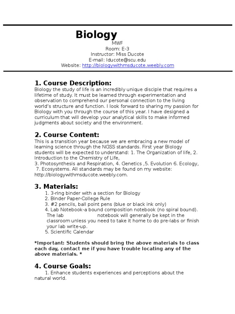 Biology Course Overview and Guidelines | PDF | Wellness