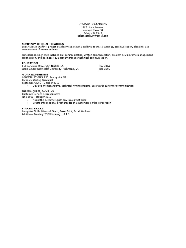 Resume of Colton Ketchum | PDF