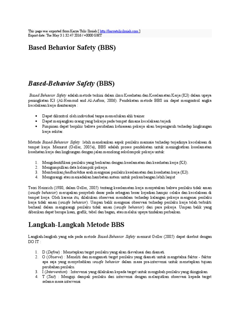 BBS 4 Indonesia Based Behavior Safety BBS | PDF