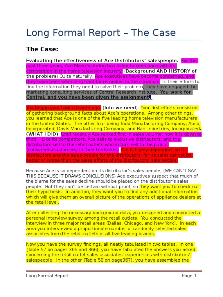 Long Formal Report - The Case | PDF | Serif | Sales