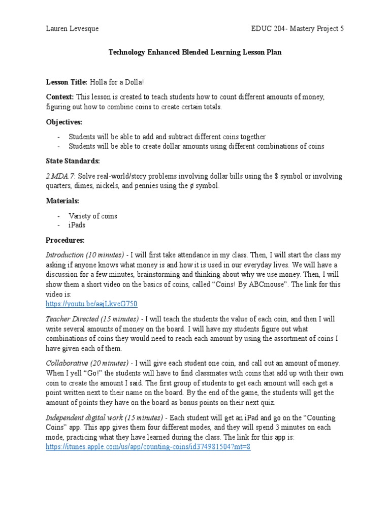 Technology Enhanced Blended Learning Lesson Plan | PDF | Cognition ...
