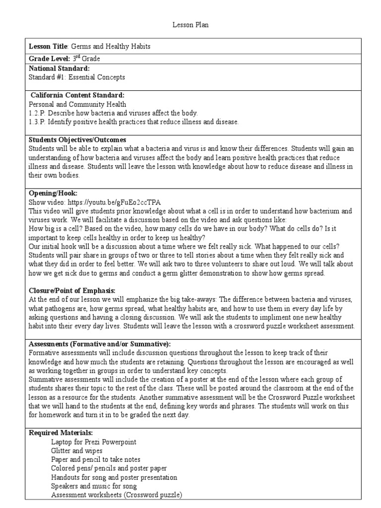 Germs and Healthy Habits 3rd Grade | PDF