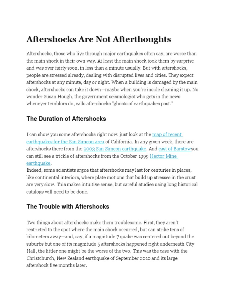 Aftershocks Are Not Afterthoughts | PDF | Earthquakes | Geotechnical ...
