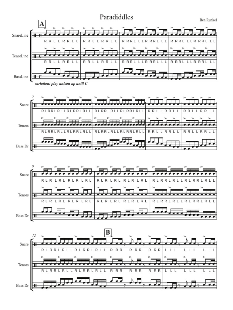 Paradiddles: Variation: Play Unison Up Until C | PDF | Marching Bands ...