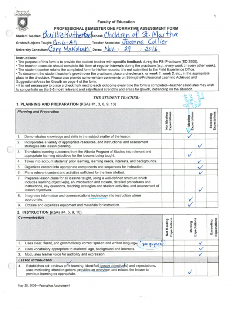 Formative Assessment Form - Review 1 | PDF