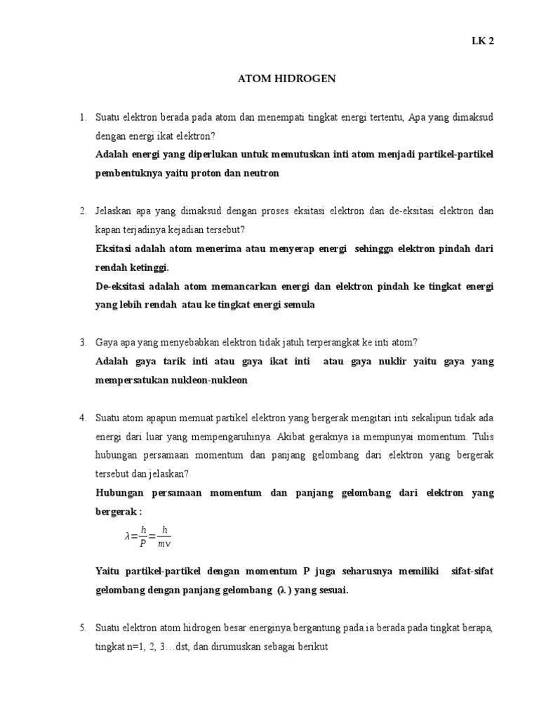 Fisika Atom Hidrogen | PDF