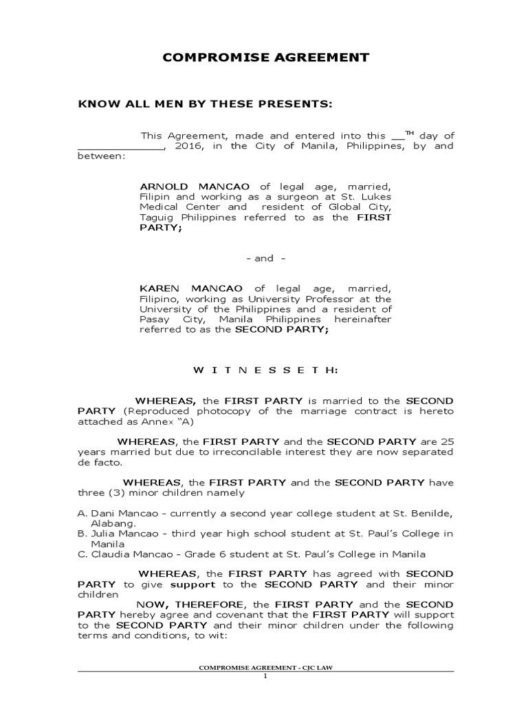 Compromise Agreement For Support CJC | PDF | Common Law | Private Law