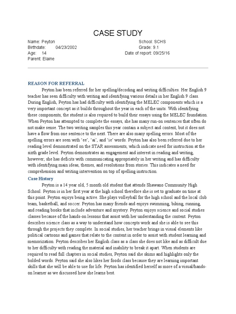 Peyton's Writing and Reading Challenges | PDF | Reading Comprehension ...