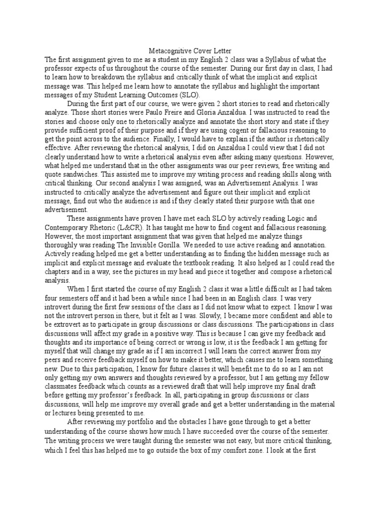 metacognitive cover letter | Rhetoric | Metacognition