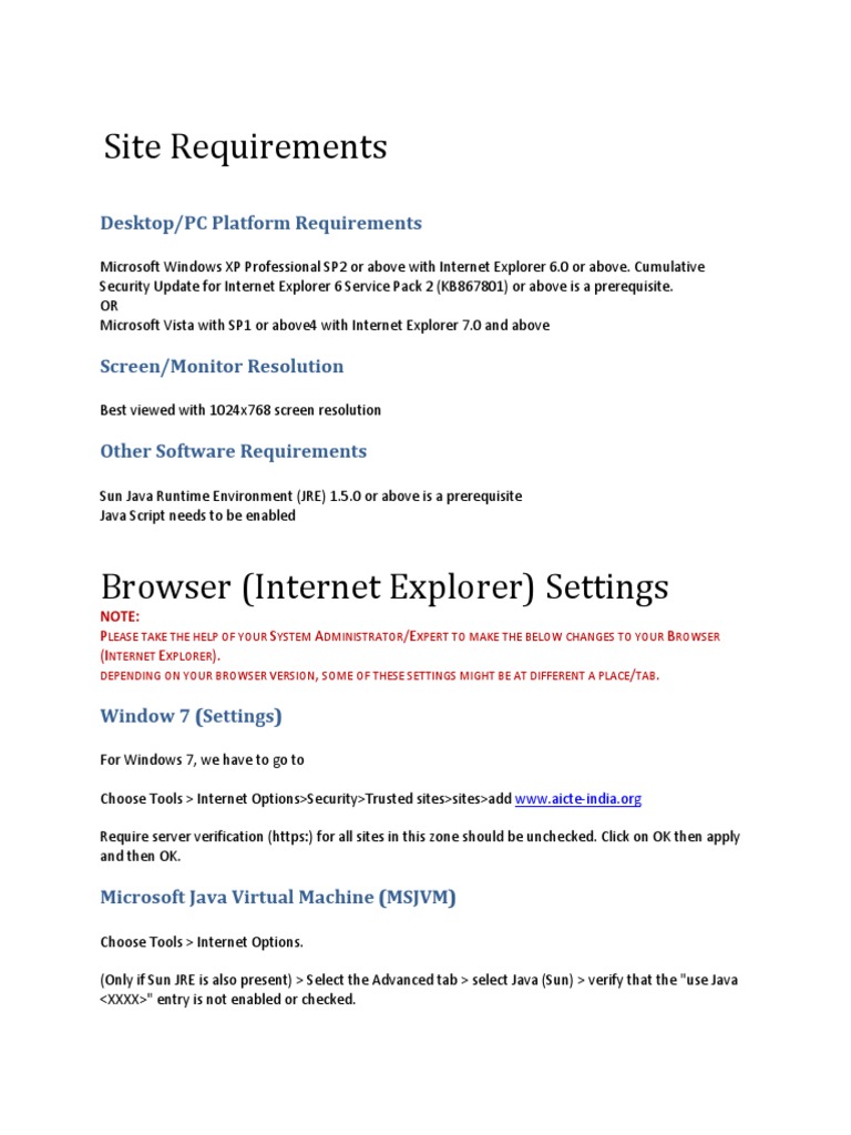 S Ite Requirements: Desktop/PC Platform Requirements | PDF | Internet ...