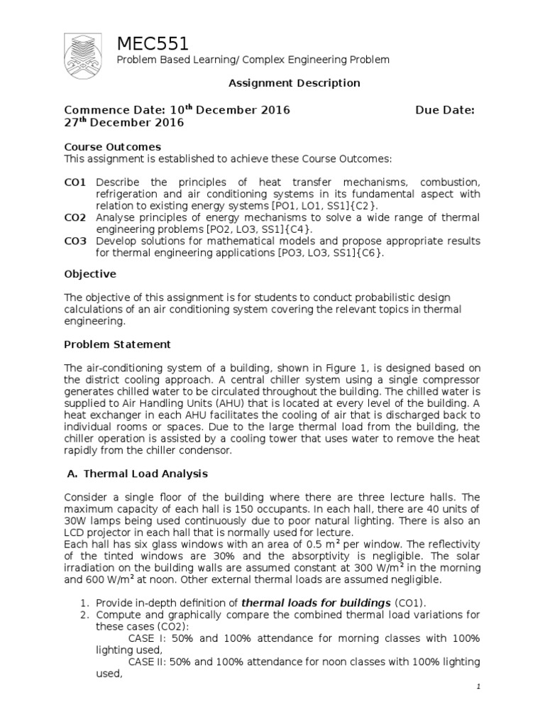 MEC551 Assignment - Design Dec2016 | PDF | Air Conditioning | Heat ...