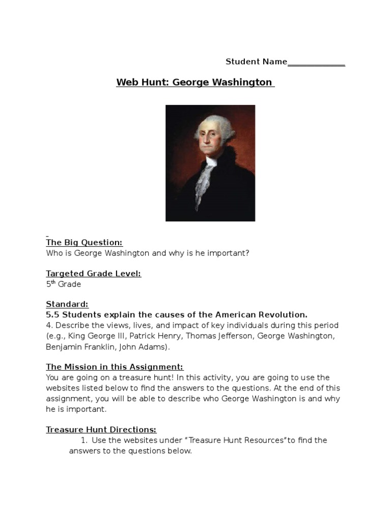 Web Hunt: George Washington: Student Name | PDF