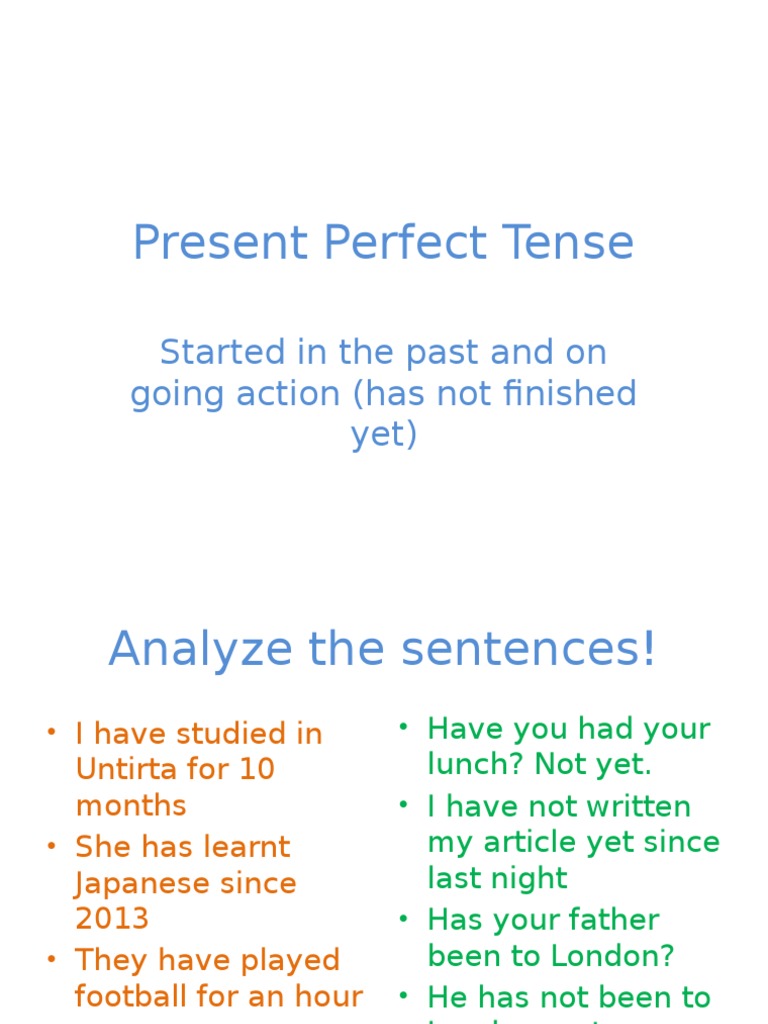 Present Perfect Tense: Started in The Past and On Going Action (Has Not ...