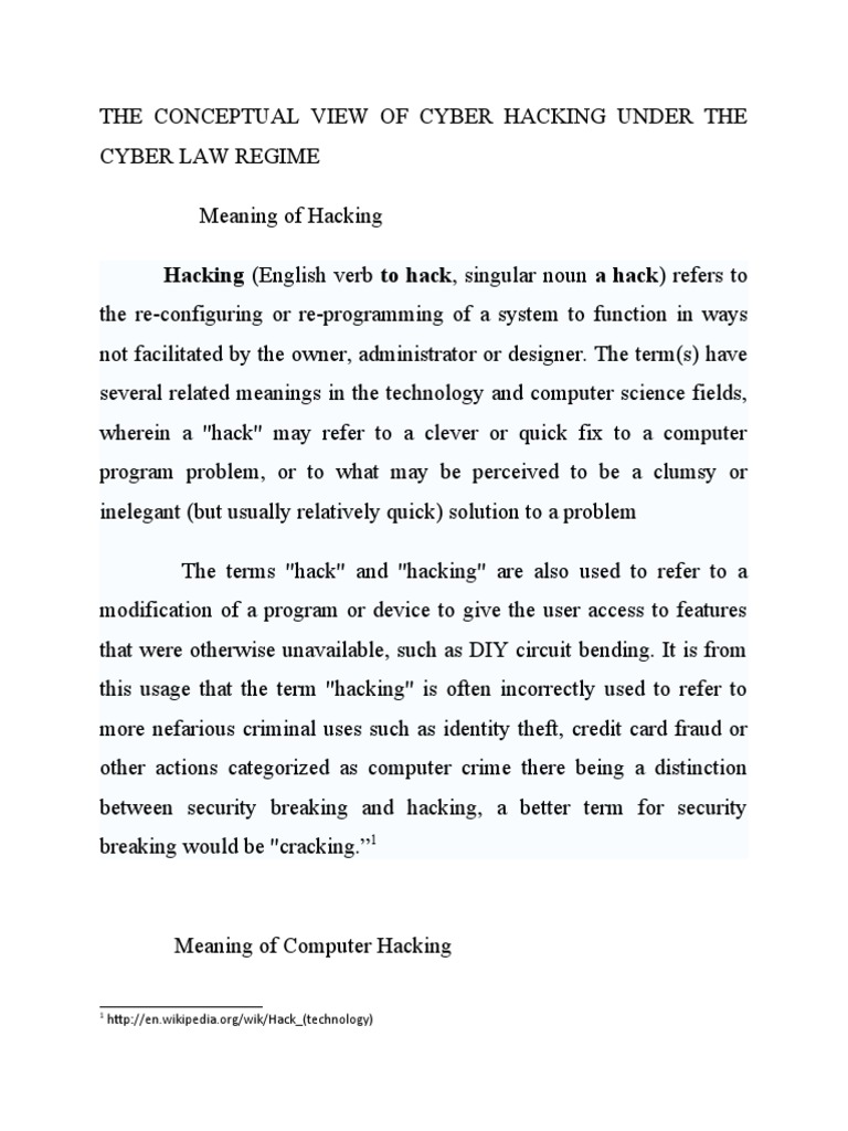 Hacking (English Verb To Hack, Singular Noun A Hack) Refers To | PDF ...