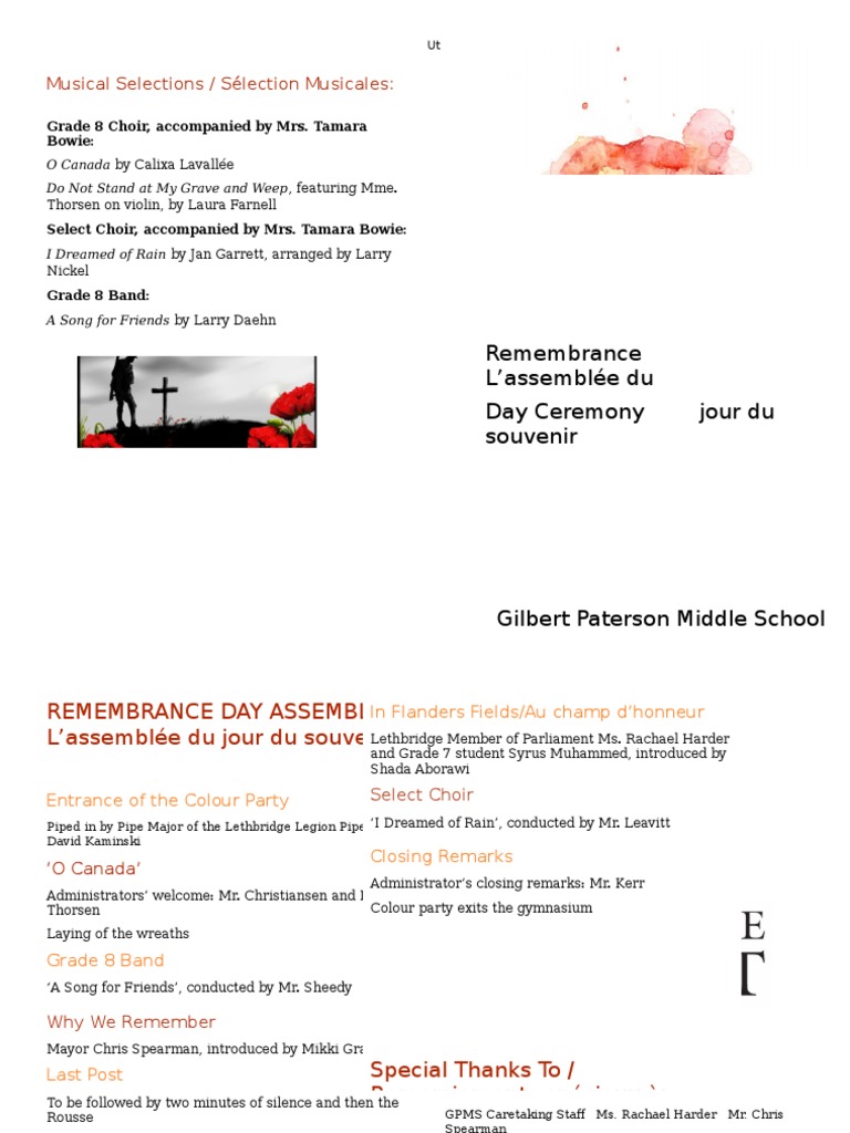 Program - Remembrance Day 1 | PDF