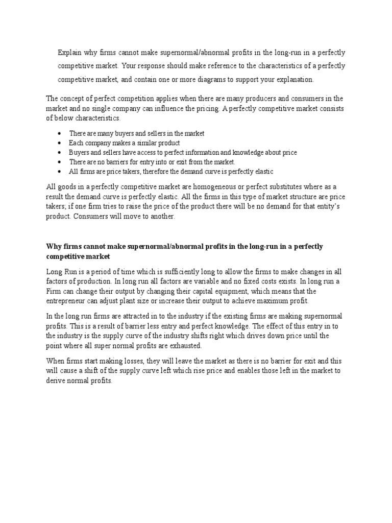 Explain Why Firms Cannot Make Supernormal | PDF | Perfect Competition | Profit (Economics)