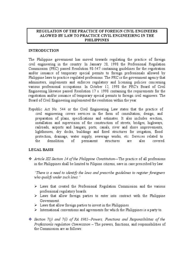 CHP 5d - Foreign Civil Engineers in The Philippines - Salient Points ...